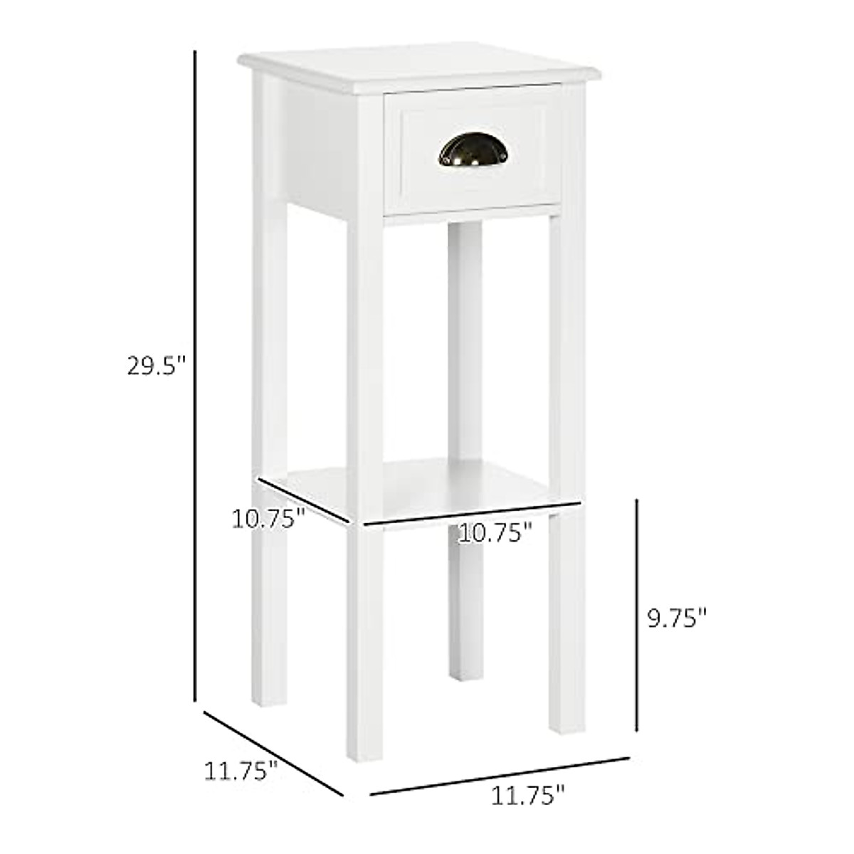 HOMCOM 2-Tier Side Table with Drawer, Narrow End Table with Bottom Shelf, for Living Room or Bedroom, White