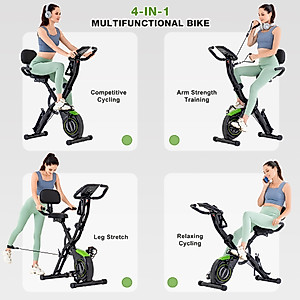 GOIMU Folding Exercise Bike, 4 in 1 Stationary Bike for Home Workout with 16-Level Adjustable Resistance, Indoor Cycling Bike with 330LB Capacity, Magnetic Workout Bike with Comfortable Seat Cushion…