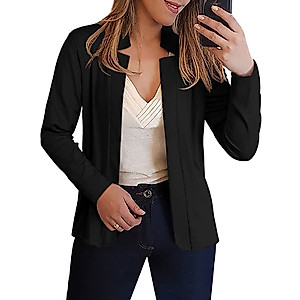 RMCMS Womens Blazer Cropped Open Front Dress Jacket Lightweight Stand Collar Casual Office Suit Jacket Black