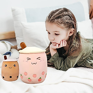 KEDE Cartoon Bubble Tea Plush Pillow,Plush Boba Tea Cup Toy Figurine Toy,Multiple Sizes Cute Bubble Tea Cup Shaped Pillow (A-1,9.4'')