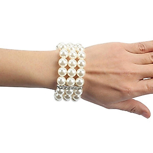 KOSMOS-LI Multi Layer Pearl Strand Necklace Bracelet And Earring Faux Ivory Pearl Jewelry Set