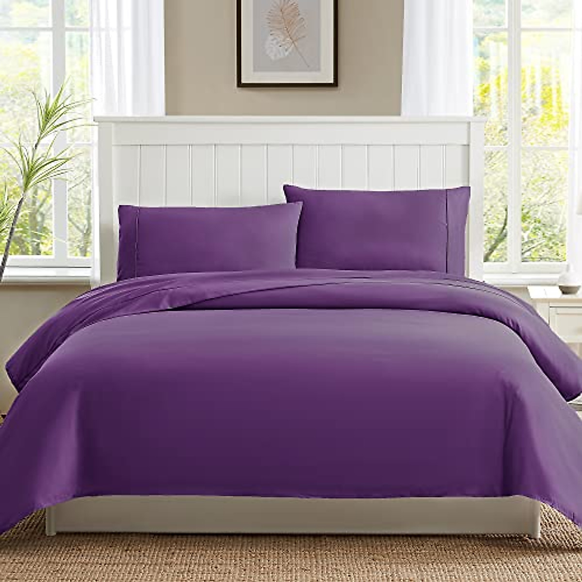 softan King Size Sheet Set - Soft King Bed Sheets - Brushed Microfiber Fitted Sheet with 15" Deep Pockets - Breathable 4 Pieces Sheet Set for King Bed - Bedding Sheets & Pillowcases, Purple