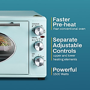 Elite Gourmet Americana by Elite ETO3300M Vintage 50’s Diner Retro Countertop Toaster oven, Bake, Broil, Toast, Fits 12” Pizza, Temperature Control & Adjustable 60-Minute Timer 1500W, 8-slice, Mint