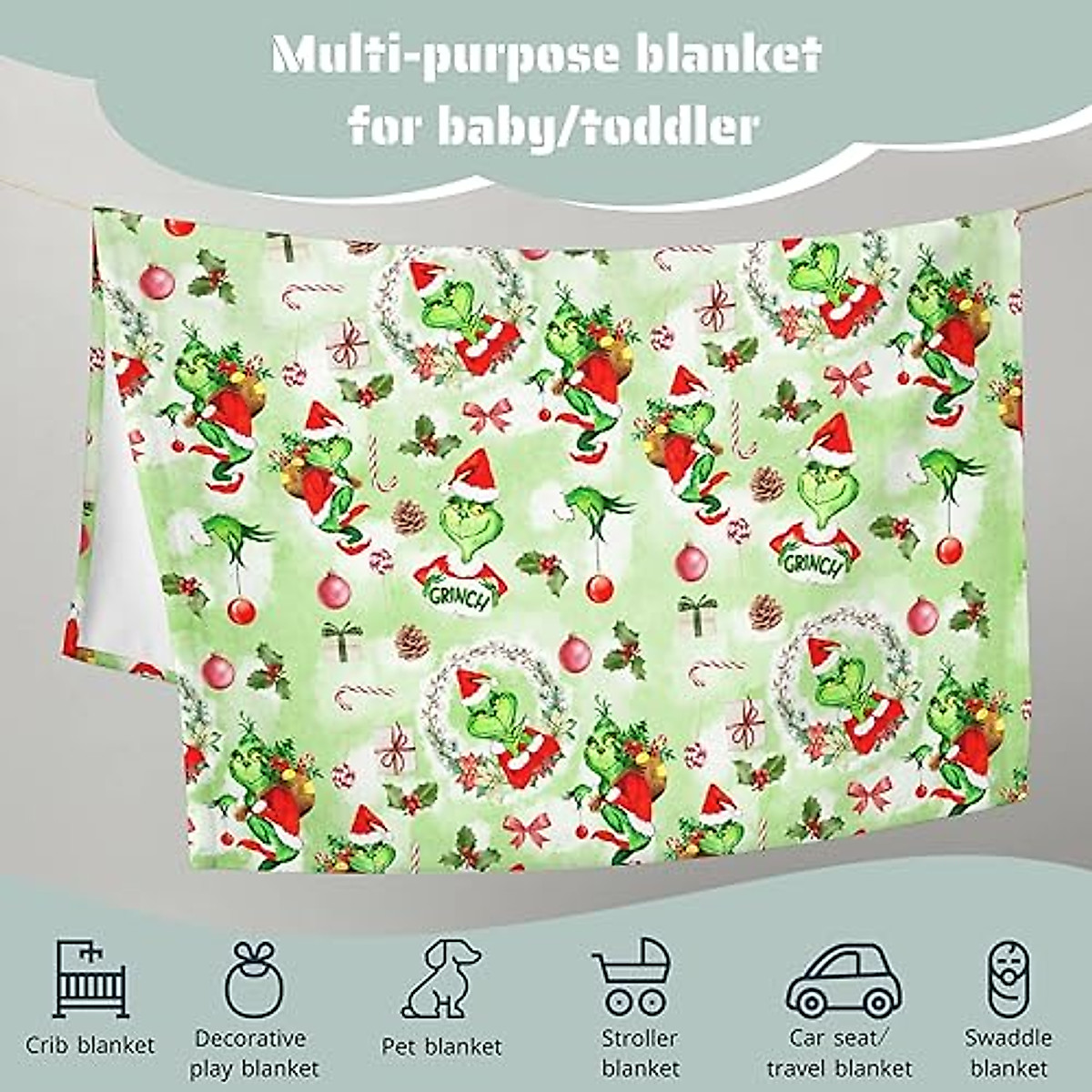 HawSkgFub Merry Christmas Baby Blanket Boys Girls Gift Green, Neutral Baby’s First Xmas Holiday Flannel Fleece Nursery Bed Blankets, Soft Lightweight Newborn Infant Toddler Kids Crib Bedding 30 x 40