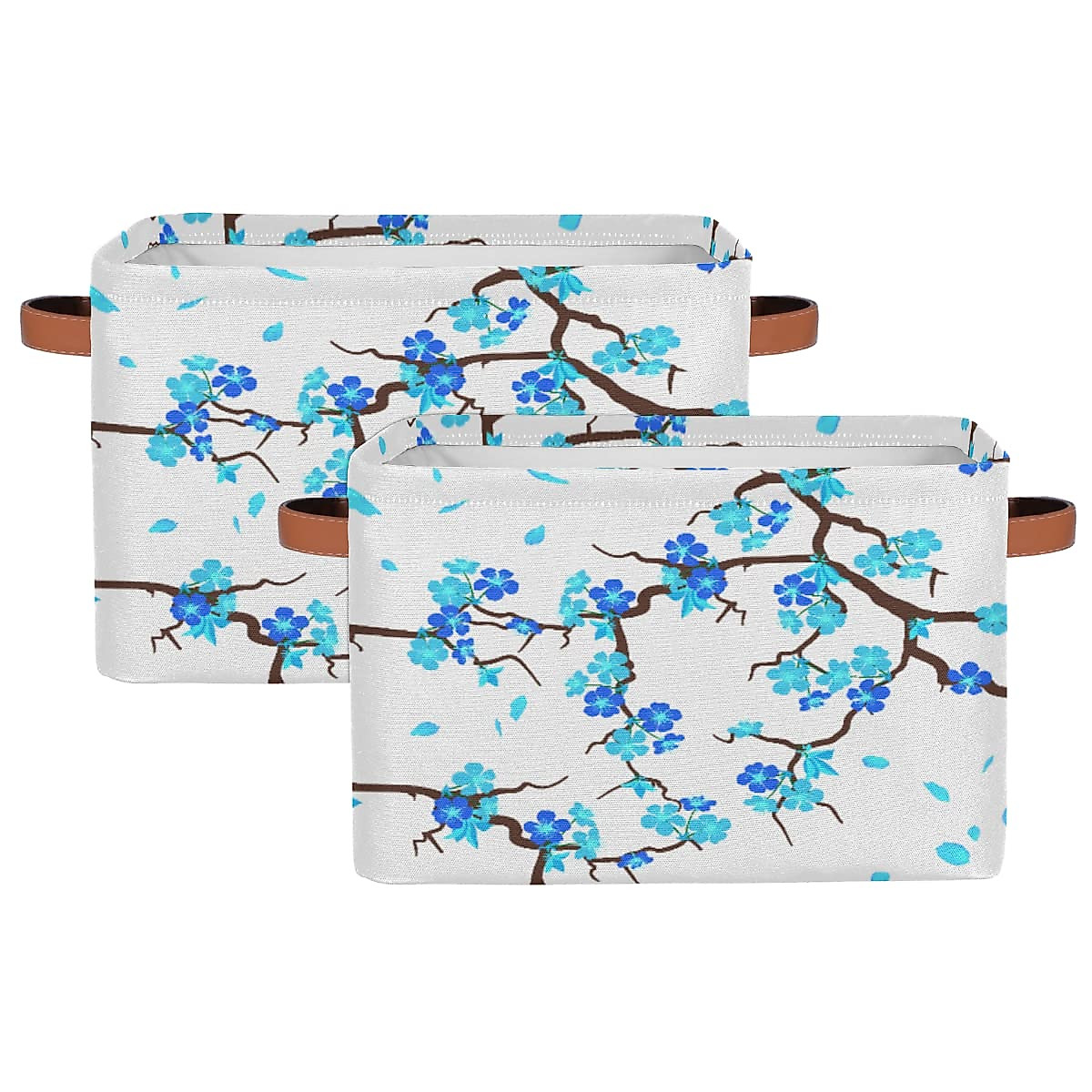 Funky Qiu Japanese Cherry Blossom Storage Basket Cube Large Toys Storage Box Bin with Handle Collapsible Closet Shelf Cloth Organizer for Nursery Bedroom,15x11x9.5 in,1 Pack