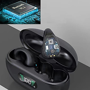 QLXAQLX Clip Bone Conduction Headphones Clip-on Wireless Earbuds Built-in Mic Sweat Resistant Noise Cancelling Earphones Open Ear Design Earphones Headset for Cycling Driving led Display (White)