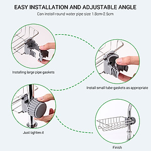 SooGree Kitchen Sink Organizer Over Faucet Sponge Holder,304 Stainless Steel Heavy Duty Thickening Hanging Faucet Drain Rack for Scrubbers,Soap,Bathroom,Detachable Storage Rack(Heighten and Lengthen)