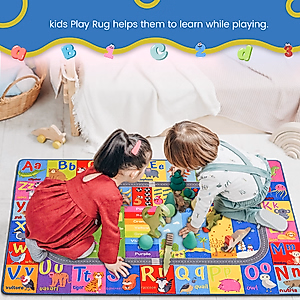 Toastmark Non-Slip ABC Rug for Fun Learning - 5X3 Feet - Polyester - Kids Rugs for Playroom with Alphabet, Numbers, Animal Seasons and Shapes - Multi-Color