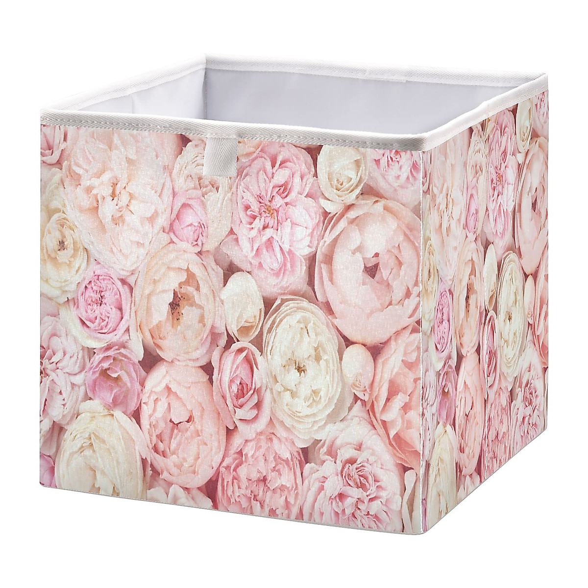 Kigai Romantic Pink Rose Cube Storage Bin, Large Foldable Organizer Basket for Toys, Shelves, Laundry, Nursery -11 x 11 x 11 in
