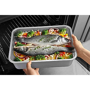 TeamFar Lasagna Pan, Rectangular Cake Pan Brownie Bake Dish Stainless Steel, 12.75’’×10’’×3.2", Heavy Duty & Healthy, Deep Side & Brushed Surface, Easy Clean & Dishwasher safe