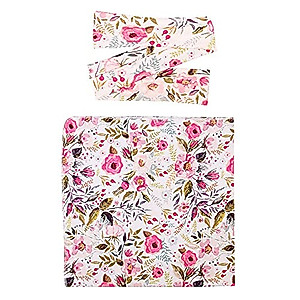 Newborn Swaddle Blanket, Baby Receiving Blanket Wrap with Headband for 0-3 Month Baby Girl and Boy (Pink Flower)