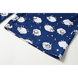 YIJIU Women's V-Neck Sleepwear Cute Short Sleeves Top with Capri Pants Pajama Set 2 Piece Pjs Sets,Blue Sheep,XL