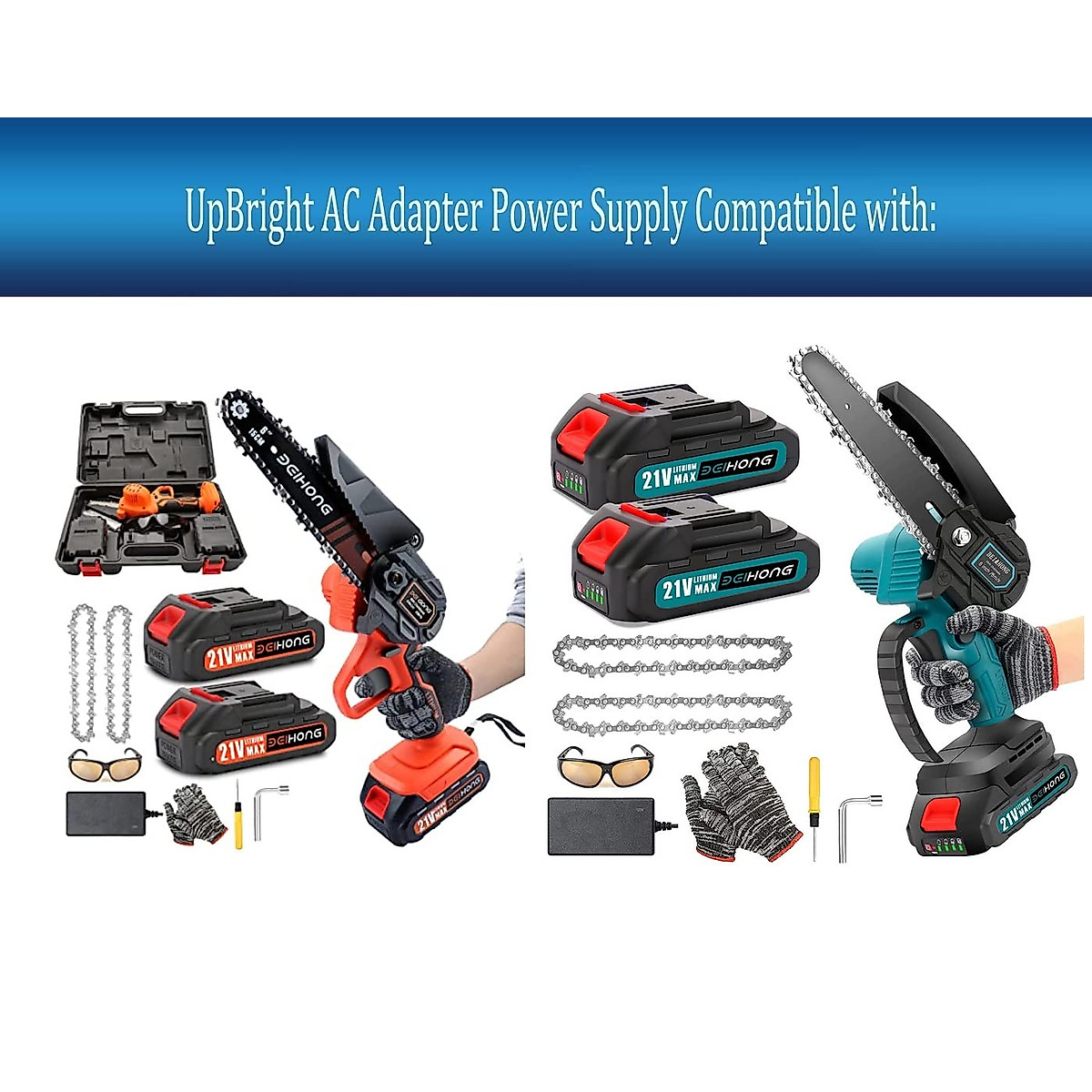 UpBright 21V AC/DC Adapter Compatible with BEI & Hong Mini Chainsaw Cordless Power Chain saws Trimming Rechargeable DC21V 3000mAh Lithium-ion Battery DW-168-08 21V-98V 0.8A - 1A Power Supply Charger