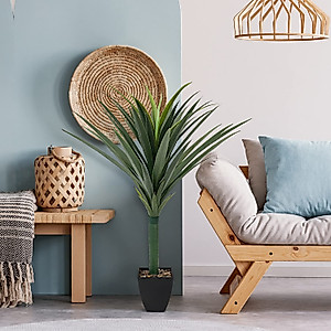 Worth Garden Artificial Yucca Tree 3ft,Tropical Yucana Plant,Realistic Tropical Dracaena Artificial Tree Faux Silk Plant Fake Potted Plant,Indoor Outdoor Décor,Black Pot & 20g Dry Greenmoss Included