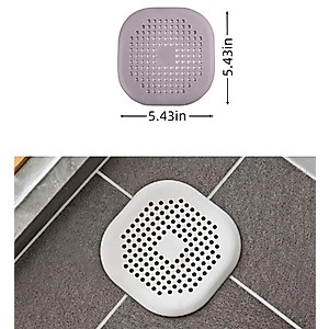 Hufopik Hair Catcher,Square Hair Drain Cover for Shower Silicone Hair Stopper with Suction Cup,Easy to Install Suit for Bathroom,Bathtub,Kitchen 2 Pack (Grey)