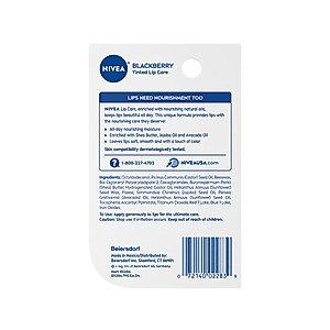 NIVEA Lip Balm, Blackberry Flavored Tinted Lip Balm Stick with Shea Butter and Jojoba Oil, 0.17 Oz, Pack of 1