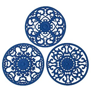 Extra Thick Silicone Trivet Mat for Hot Dishes, Hot Pots and Pans, Pot Holder, Hot Pad to Portect Your Table and Countertop, Kitchen Decor and Accessories,Navy Blue, Set of 3