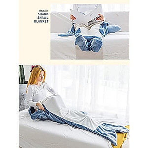 KEOJI Shark Blanket Adult - Wearable Shark Blanket Super Soft Cozy Flannel Hoodie Adult Cosplay Shark Costume Shark Gifts for Shark Lovers (67inX27.5in(M))