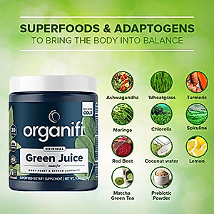 Organifi Green Juice - Organic Superfood Powder - 30-Day Supply - Organic Vegan Greens - Helps Decrease Cortisol - Provides Better Response to Stress - Supports Weight Control - Total Body Wellness