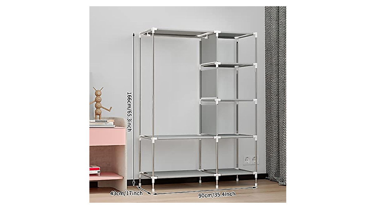 Portable Wardrobe Organizer with Pink Cover & Rails