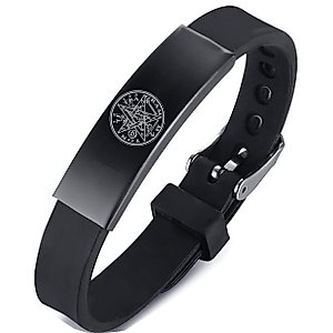 Tetragrammaton Pentacle Pentagram Name of God Amulet Symbol Silicone Bracelet Spiritual Protection Sacred Geometry Bangle Wristband Solomon Talisman Jewelry for Adults Teens, Black, Adjustable