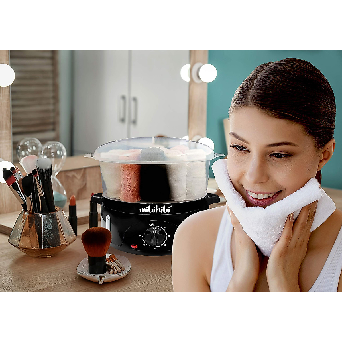 Personal Household Use Hot Moist Towels Steamer and Warmer - Holds 15 Moist Towels, Ready in 10-15 Mins, 60 Mins Auto Off Timer, Power Indicator Light. Facials | Pedicures | Manicures. 800 Watts