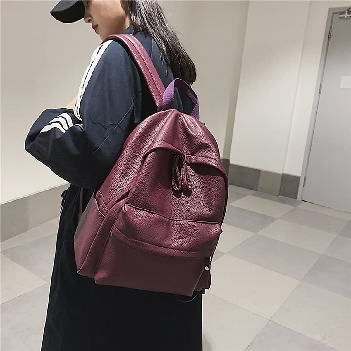 DINGZZ Fashion Women Backpack Soft Leather School Bag Teenage Girls Boys Travel Double Shoulder Bags (Color : E, Size : 30 * 16 * 40CM)