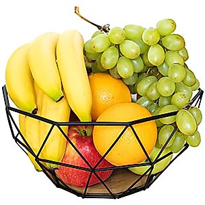 Fruit Bowl for Kitchen Counter - Fruit Basket for Kitchen Countertop - Black Fruit Bowls Vintage Style - Keeps Fruits and Vegetables Fresh - 10.2 x 4.7 x 5.3 in