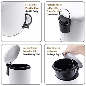 Komphy Small Foot Pedal Garbage Can, 0.8Gal Bathroom Trash Can with Soft Close Lid, Round Stainless Steel Trash Bin with Removable Inner Waste Basket for Vanity Bedroom Office