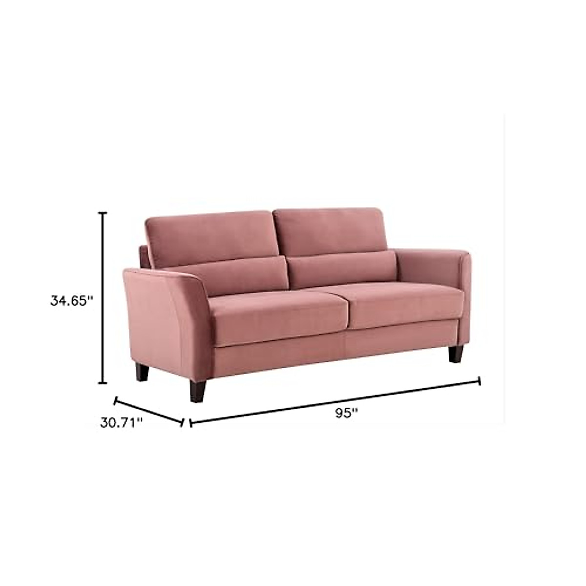 Container Furniture Direct Stoughton Mid Century Modern Upholstered Sloped Arms Living Room, Sofa, Natural Pink