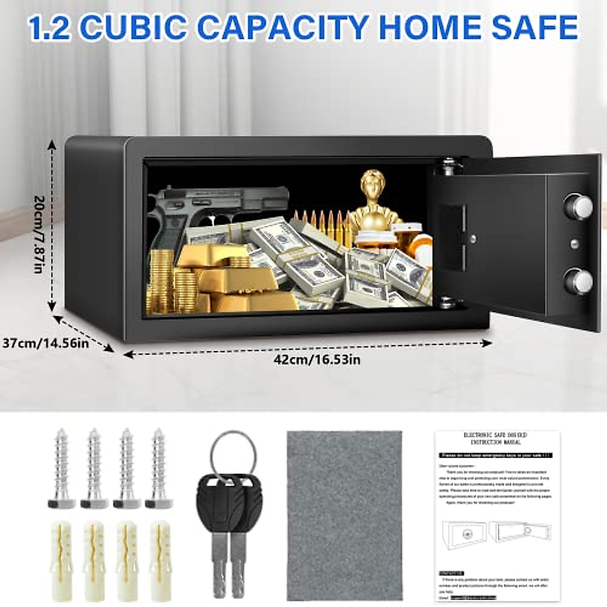1.2 cu ft Fireproof Safe Box, Anti-Theft Hotel Safe with Combination Lock, Hidden Home Safe for Laptop Documents Money Medicine Firearm Valuables