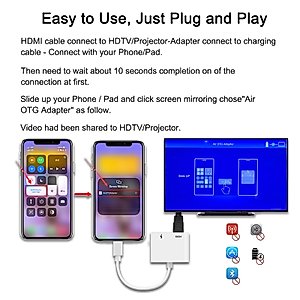 LXJADAP HDMI Adapter for iPhone to TV,1080p Digital AV Adapter for iPhone(No Need Power) Plug and Play, Compatible with iPhone 14/13/12/11/X/8/7/iPad-Support iOS 16