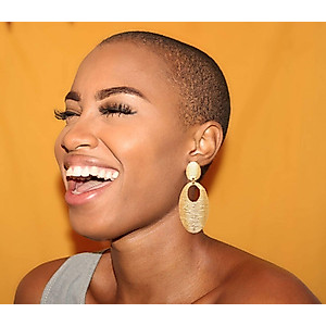 Women Oversize Geometric, Tear Drop, Hammered Statement Metal Clip on Earring Many Styles (Style B/Gold)