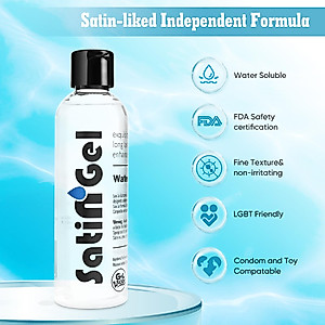 SATIN GEL Water-Based Personal Lube, Sex Lubricant, Lube for Men, Women and Couples, Plant-derived Lubricant, Toy & Condom Compatible 2 Pack