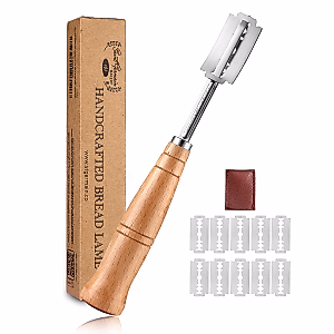 SAINT GERMAIN Premium Hand Crafted Bread Lame for Dough Scoring Knife, Lame Bread Tool for Sourdough Bread Slashing with 10 Blades Included with Replacement with Authentic Leather Protector Cover