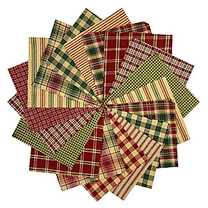 40 Rustic Christmas Charm Pack, 6 inch Precut Cotton Homespun Fabric Squares by JCS