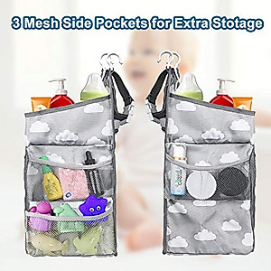 Diaper Caddy Hanging Diaper Caddy Organizer, Hanging Nursery Nappy Organiser Diaper Holder Caddy Stacker for Baby Girl Boy Crib Changing Table Playard Wall Baby Shower Gifts Bedside Storage Bag -Grey