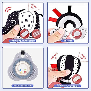 SAOTAENG Car Seat Toys, Infant Baby Black White Fox Stroller Toy Stretch & Spiral Activity Toy, Hanging Toys for Car Seat Crib Mobile, Newborn Sensory Toy Best Babies Gift for 0 3 6 9 12 Months