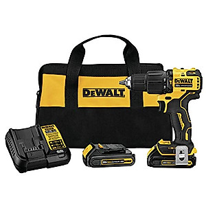 DEWALT ATOMIC 20V MAX* Hammer Drill, Cordless, Compact, 1/2-Inch, 2 Batteries (DCD709C2)