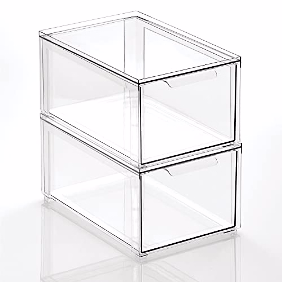 mDesign Plastic Stackable Closet Storage Organizer Bins with Pull Out Drawer for Cabinet, Desk, Shelf, Cupboard, or Dresser Organization - Lumiere Collection - 2 Pack - Clear
