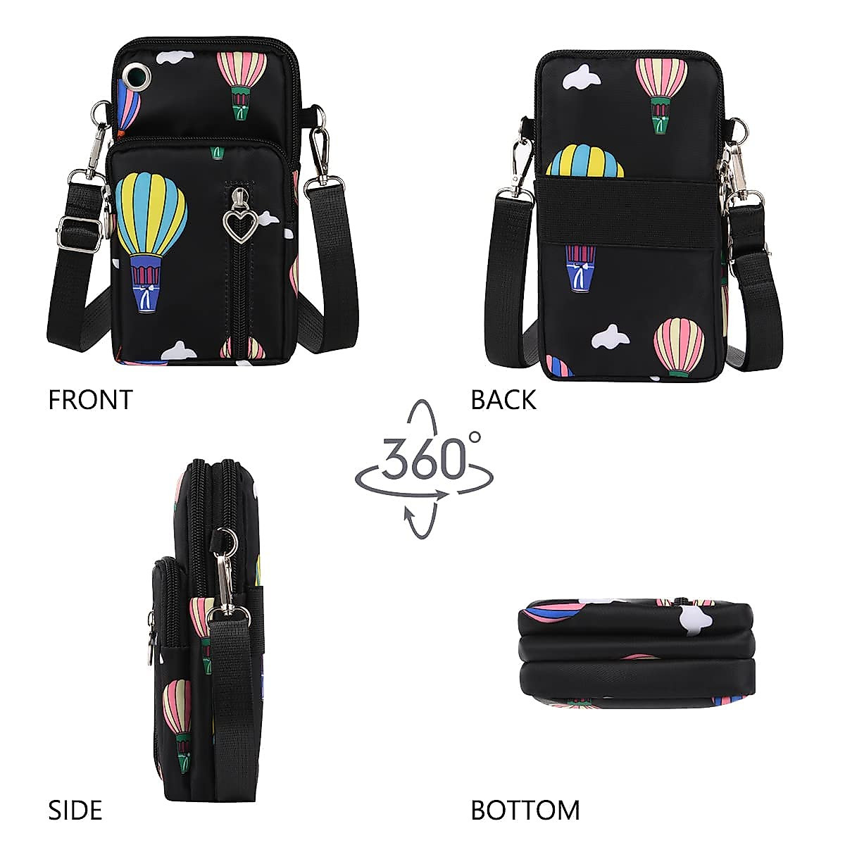 Small Crossbody Wallet Phone Bag, Nylon Cell Phone Purse, Travel Crossbody Bag Cell Phone Shoulder Bag Arm Bag Mini Wallet Purse, with Headphone Port (Balloon)