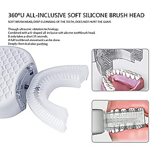 Automatic Massage Whitening Toothbrush IPX7 Waterproof Long Standby Charging Portable 360° Ultrasonic Electric Lazy Toothbrush, With LED Blue Light Whitening Lamp, Convenience Durable Clean (White)