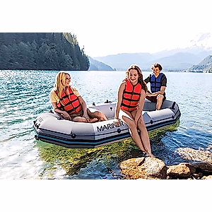 INTEX 68376EP Mariner 4 Inflatable Boat Set: Includes Deluxe 54in Aluminum Oars and High-Output Pump – SuperTough PVC – Inflatable Thwart Seats – 4-Person – 1100lb Weight Capacity