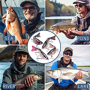 Fishing Lure Kit Topwater Bass Lures Fishing Lures Slow Sinking Swimming Lures Multi Jointed Swimbait Lifelike Hard Bait Trout Perch Pack of 4
