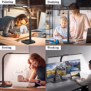 GAEFURY LED Desk Lamp for Home Office, 24W Bright Desk Lamp with Phone Holder Base - 25 Lighting Modes Eye-Caring Desk Light Adjustable Gooseneck Lamp for Workbench Drafting Reading Study