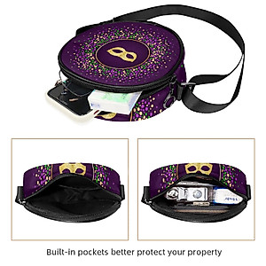 Unicey Crossbody Bags for Women, Mardi Gras Dotted Round Crossbody Wallet, Fashion Circle Crossbody Purse Clutch Handbag