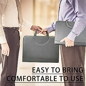 A4 Leather Portfolio Padfolio Refillable 4-Ring Binder with Zipper,Professional Business Document Organizer for Man Women with Magnetic Carrying Handle (Grey)