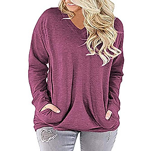 Fall Shirts for Women Plus Size Casual Long Sleeve Sweatshirts Tops Wine Red 16W
