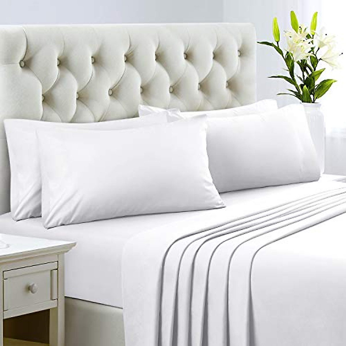 HOMEIDEAS Queen Size Bed Sheets - 6 Piece Set (White) - Extra Soft Brushed Microfiber 1800 Bedding Sheets, Deep Pocket, Wrinkle & Fade Free