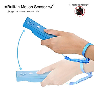 2 Pack Remote Controller Gesture Controller and Nunchuck Joystick Compatible for wii/wii u, Controller With Silicone Case and Wrist Strap - Blue&Red